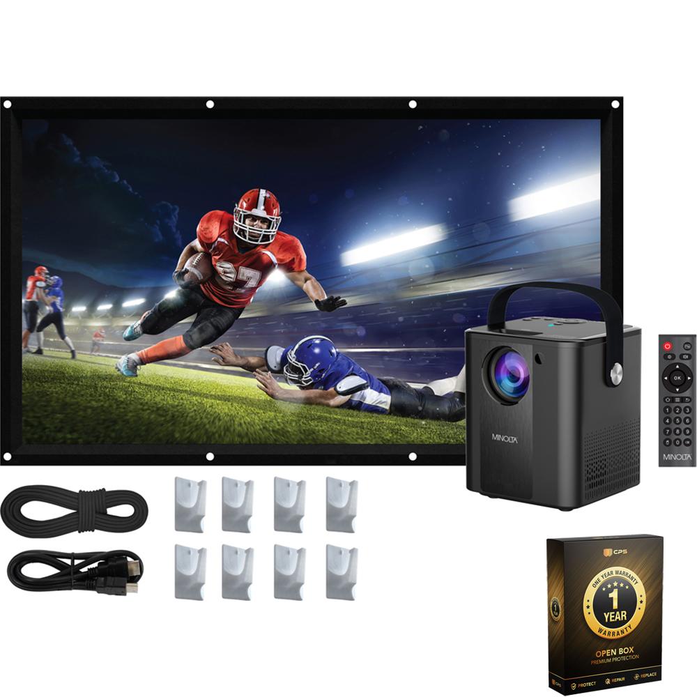 Minolta Portable Projector Bundle Pack w/ 100" Screen OPEN BOX + 1 Yea