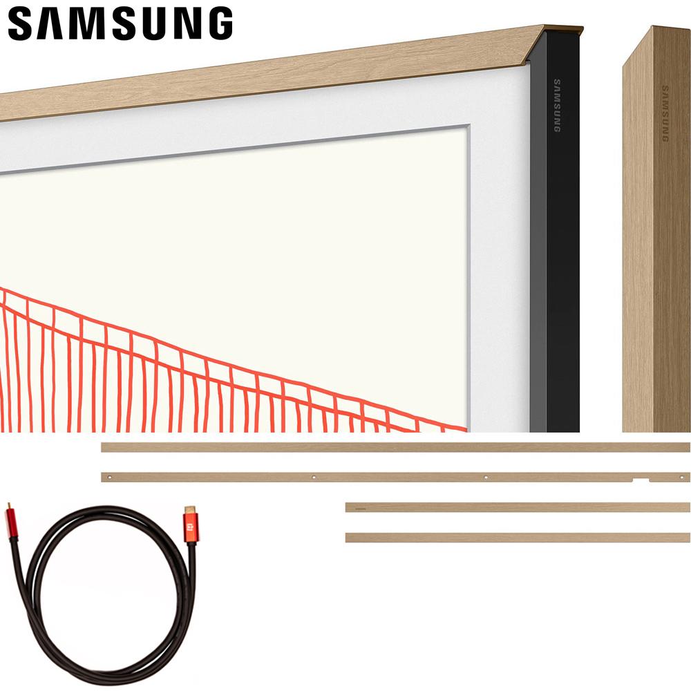 Samsung 85" The Frame Customizable Bezel, Modern Teak w/ HDMI Cable Bu