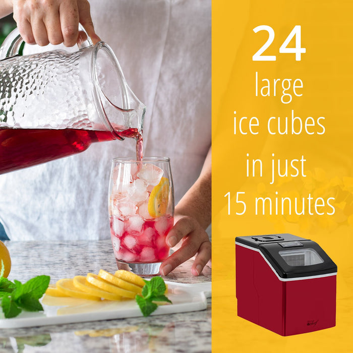 Deco Chef Countertop Portable Ice Maker Red with Black Lid, 40 lb/Day